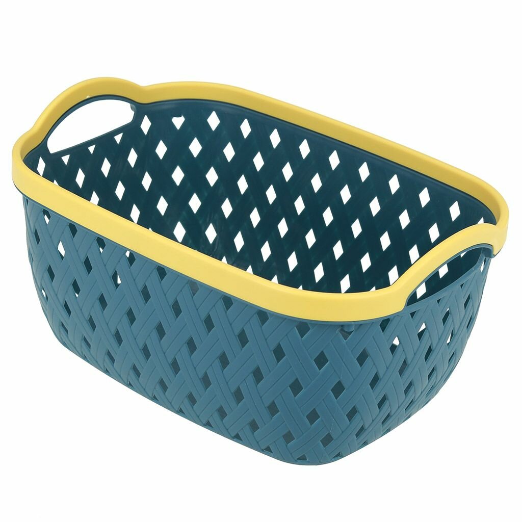 Корзина Домашняя Мода пластмассовая, для хранения, 25,5х17,5 см, высота 13 см, с ручками, синий