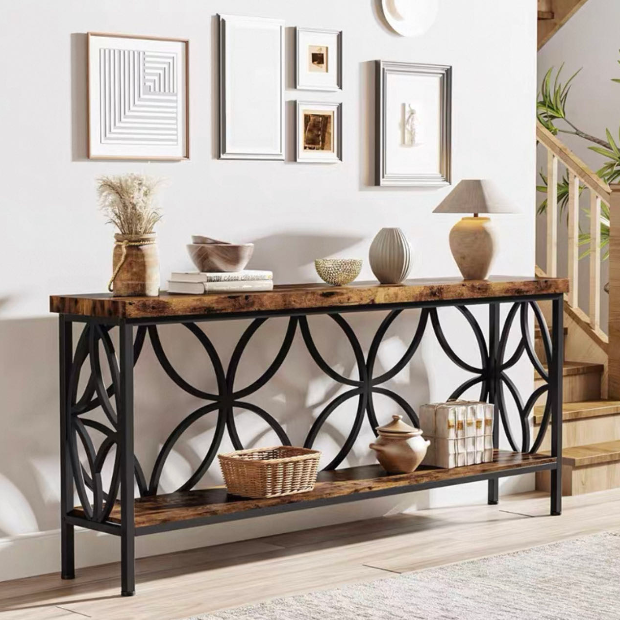 Консоль в американском стиле с металлическим основанием Clavier (130*30*80 см)