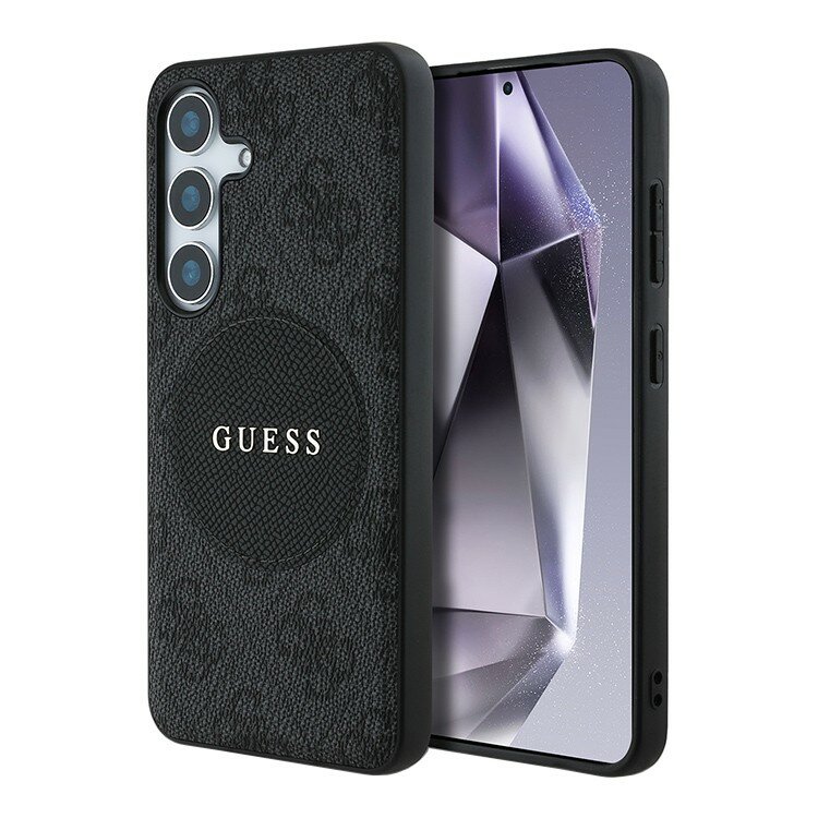 Guess чехол MagSafe для Galaxy S25+ , PU-кожа 4G Round Patch Metal logo, черный