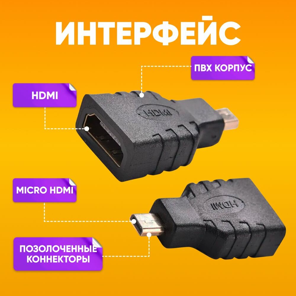Адаптер HDMI (мама) на micro HDMI (папа) универсальный переходник для подключения периферийных устройств — фото 1