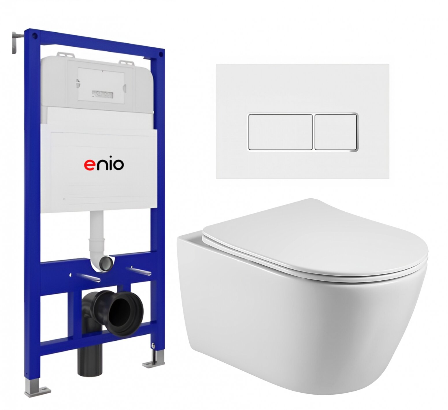 Комплект 3 в 1 инсталляция Enio Tecnico 52 EN8050052 + Унитаз подвесной Акватек Вега AQ1905-00 + кнопка белая, окантовка хром Rettangolo