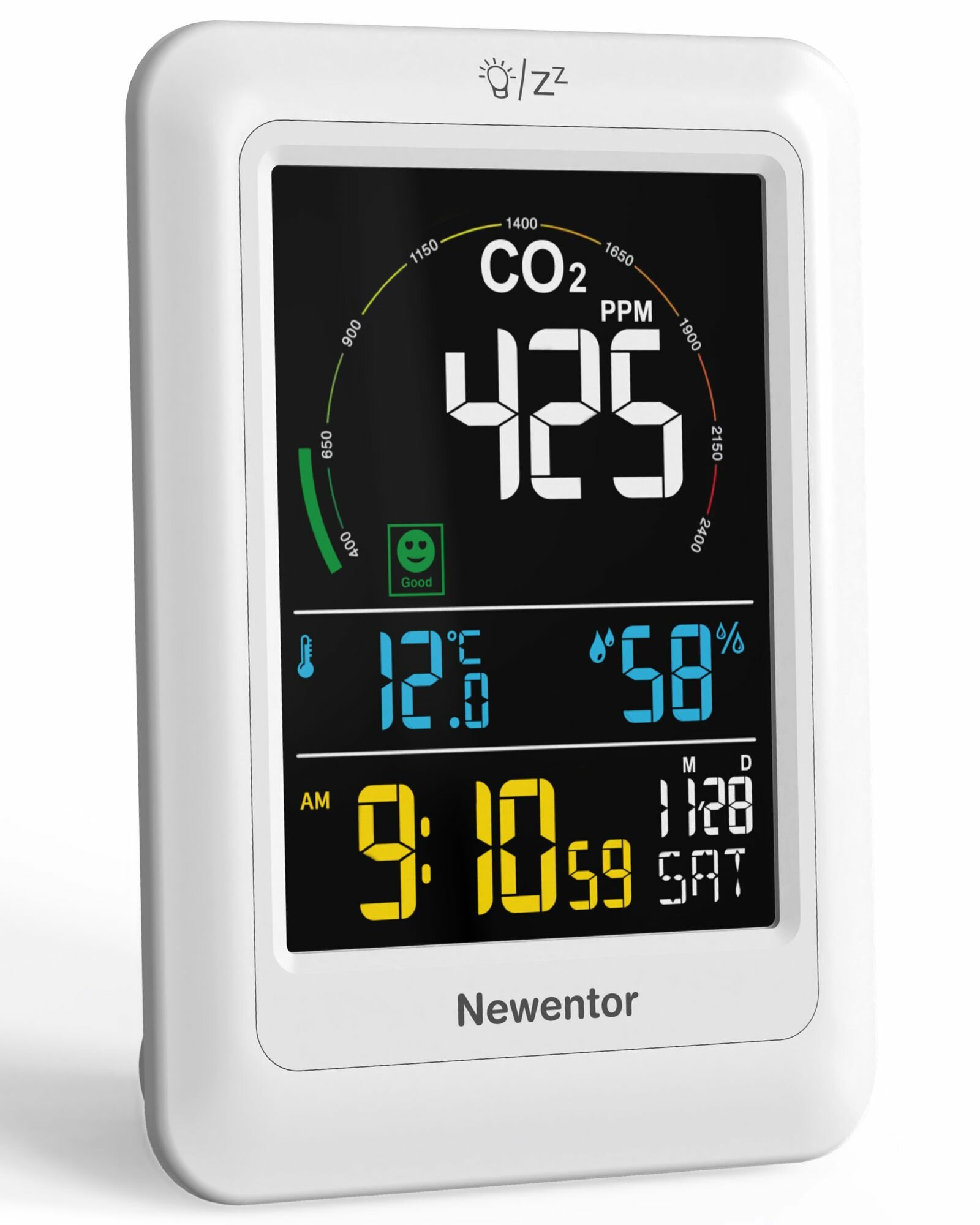Монитор CO2 Newentor, измерители качества воздуха в помещении, детектор углекислого газа с голосовым оповещением, тестер CO2 с большим дисплеем, датчик температуры и влажности, будильник для дома