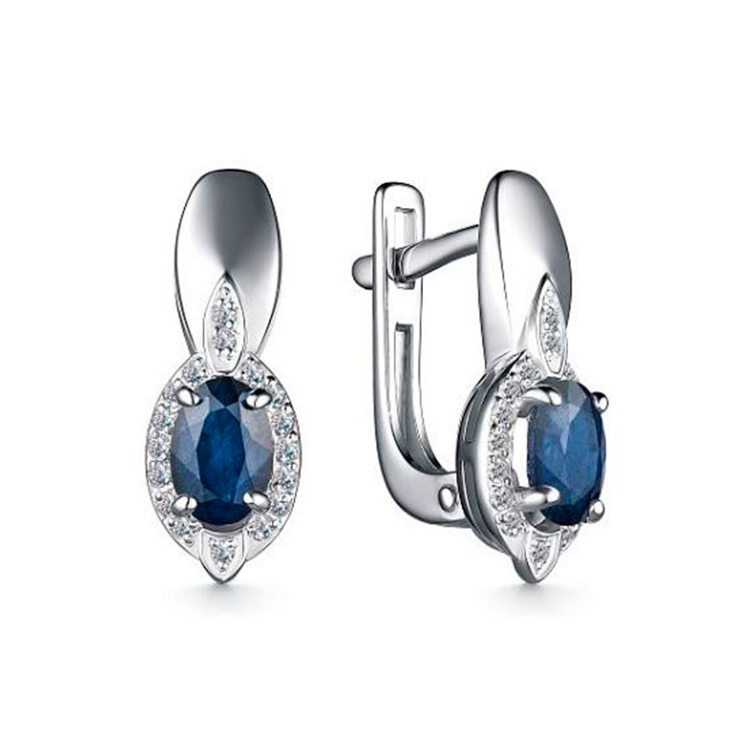 Серьги серебро, 925 проба, сапфир, фианит