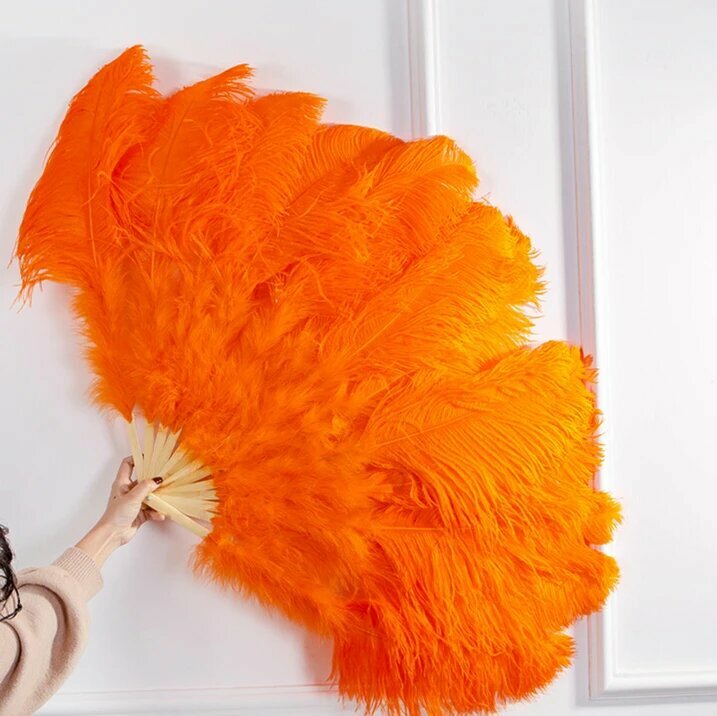 Розовый индивидуальный веер из страусиных перьев 13 костей Оранжевый, Оранжевый, 100cm Left 1pcs