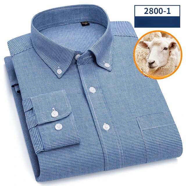 Высококачественные шерстяные рубашки с длинными рукавами для мужчин, облегающая повседневная рубашка с узором «гусиные лапки», хлопковая одежда с начесом, мягкие элегантные офисные топы