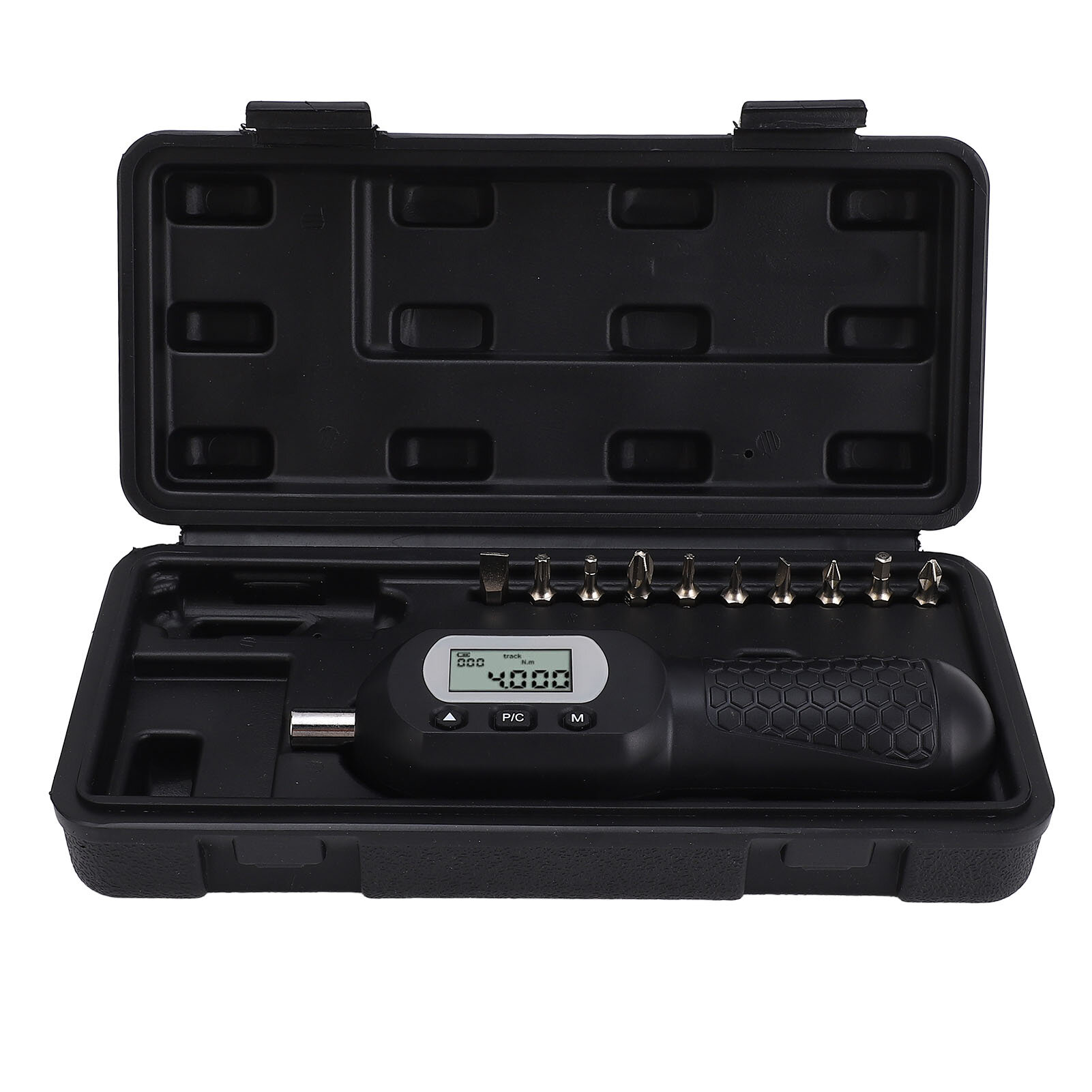 Цифровая торсионная отвертка 1/4 дюйма, регулируемый крутящий момент 0,2-2 Нм, ЖК-дисплей с подсветкой, предустановленные настройки, 10 бит.