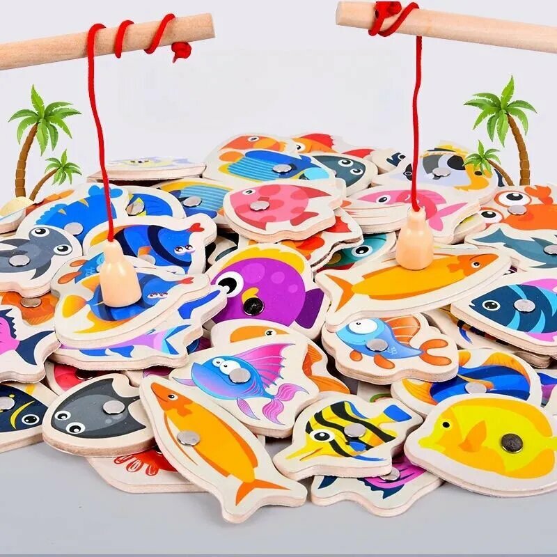 Магнитная рыбалка с удочкой. Набор для магнитной рыбалки из 1 удочек и 15 фигурки рыбок. Сортер морские обитатели