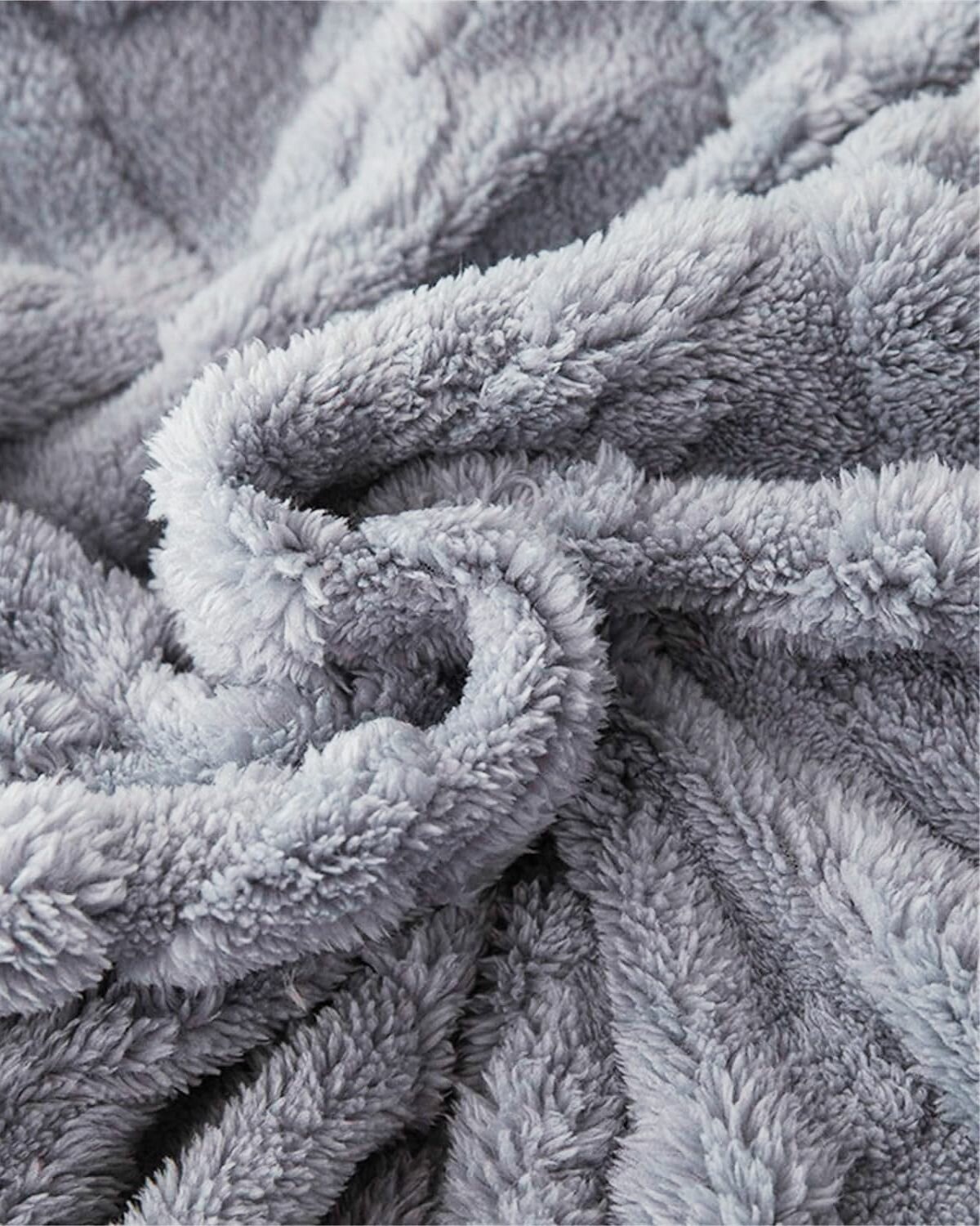 Плед "Косичка", велсофт, флис и искусственный мех, 200 см x 220 см, серый — фото 1