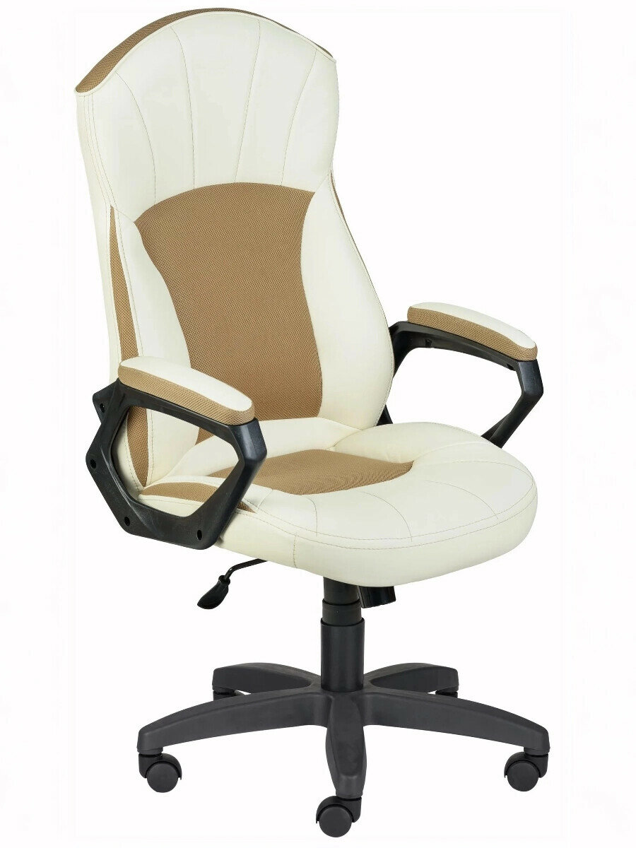 Кресло компьютерное OLSS Сатурн Ультра с мягкими подлокотниками, экокожа/ткань, цвет бежевый