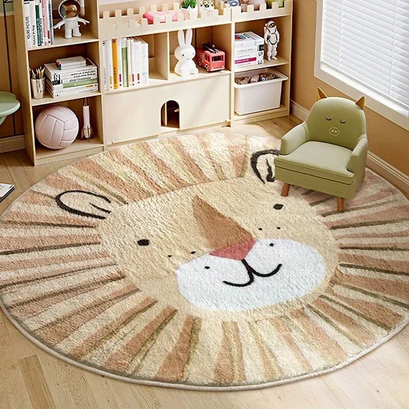 Детский круглый мягкий плюшевый ковер Лев, 120cm 47.24inch, Бежевый