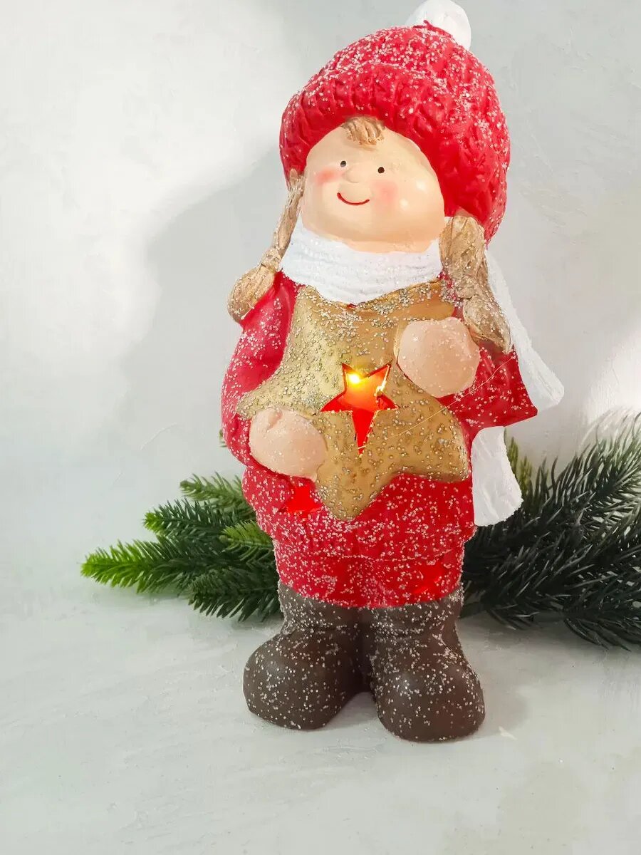 Фигурка Сфера "Девочка со звездой", керамика, декор, красный цвет, 22 см