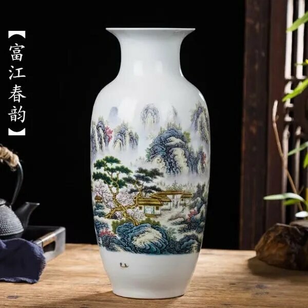 Ваза "Китайская имитационная ваза, символизирующая красоту, домашний интерьер, подарки", 37 см , Керамика, 1 шт