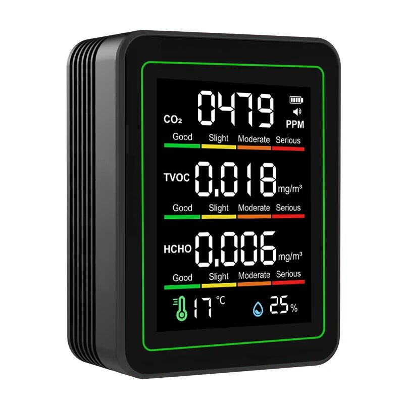 Новый обновленный монитор качества домашнего воздуха 5 в 1, аккумулятор 30 часов, тестер воздуха, детектор температуры и влажности, измеритель CO2, настенное крепление для дома
