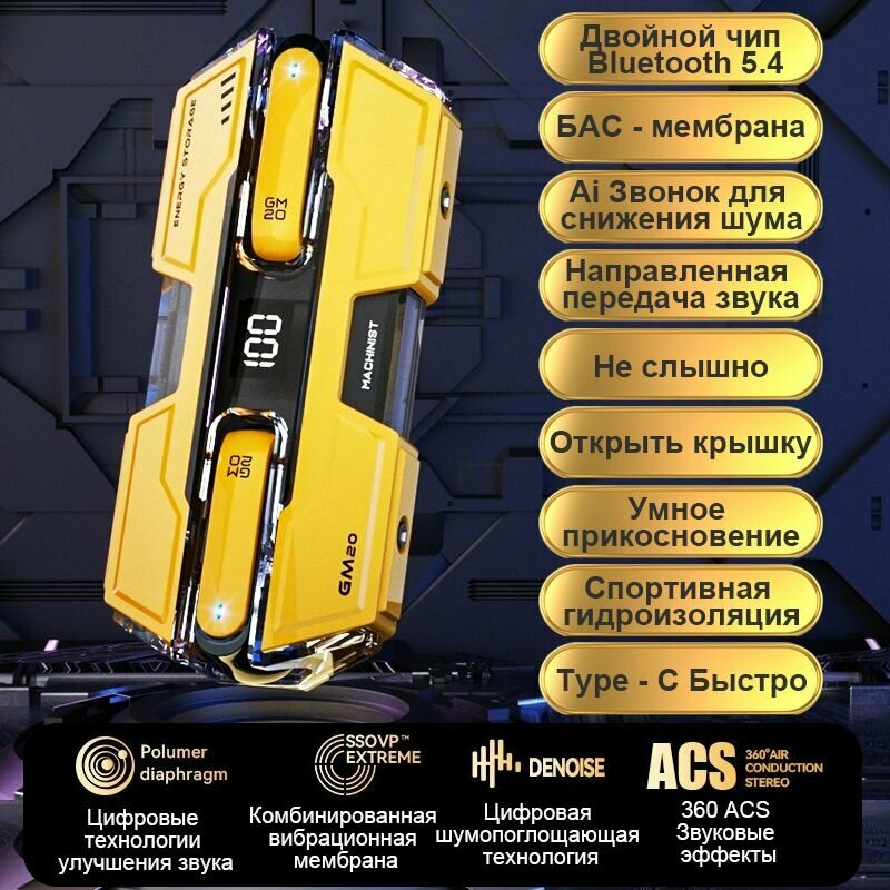 Беспроводные TWS-наушники в стиле Меха . Игровые с низкой задержкой, мощный звук.