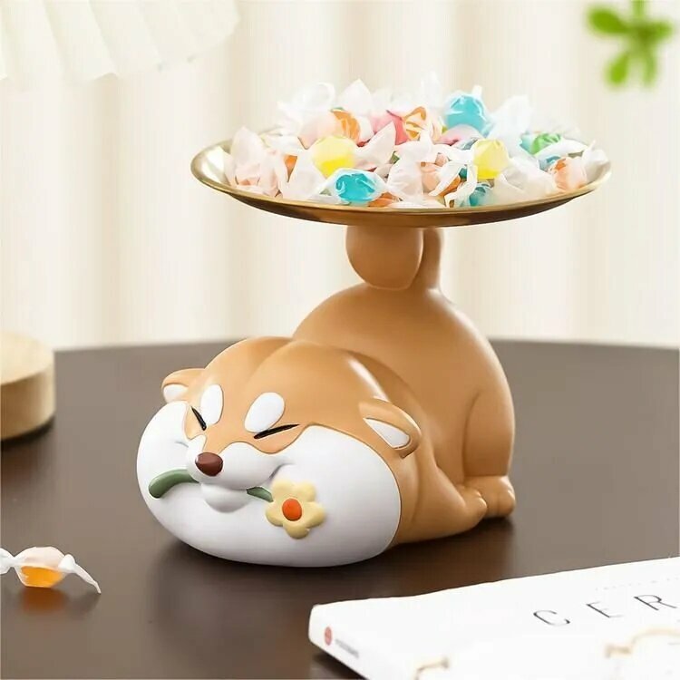 Японский Сиба Ину для украшения интерьера, современный стиль, декоративная полка для мелких вещей, полка для конфет, собака с подносом