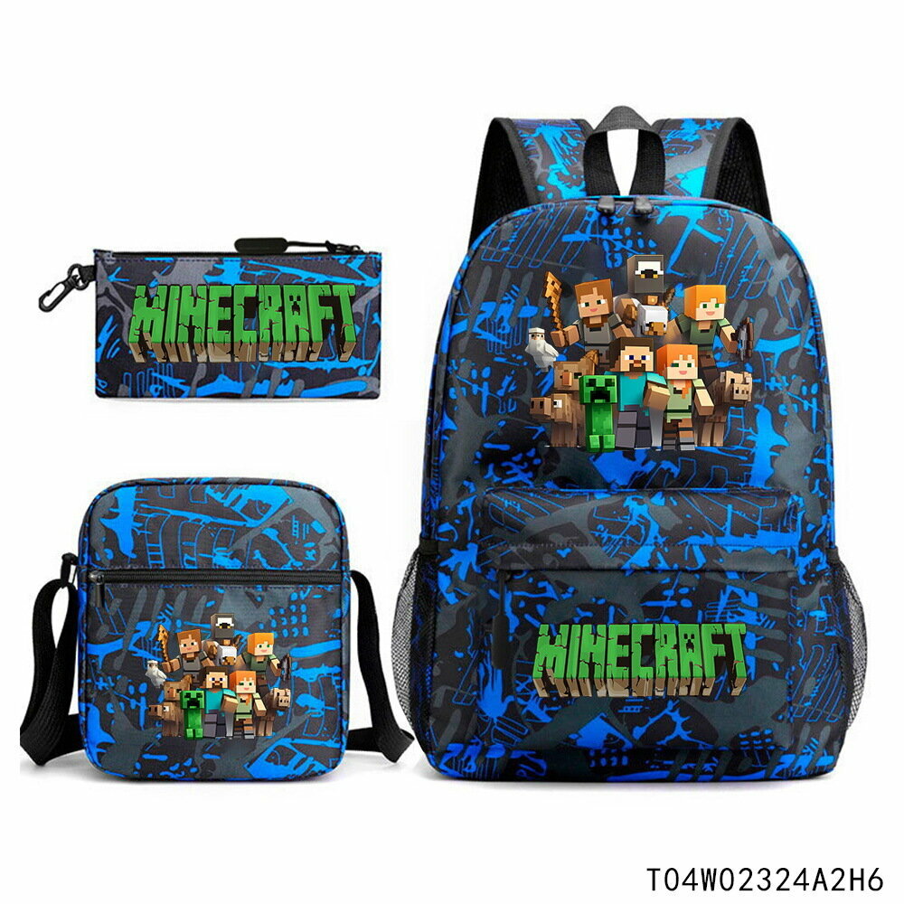 Minecraft Школьные сумки Minecraft для начальной и средней школы Детские рюкзаки Сумки на плечо Сумки-карандаши Набор из трех предметов