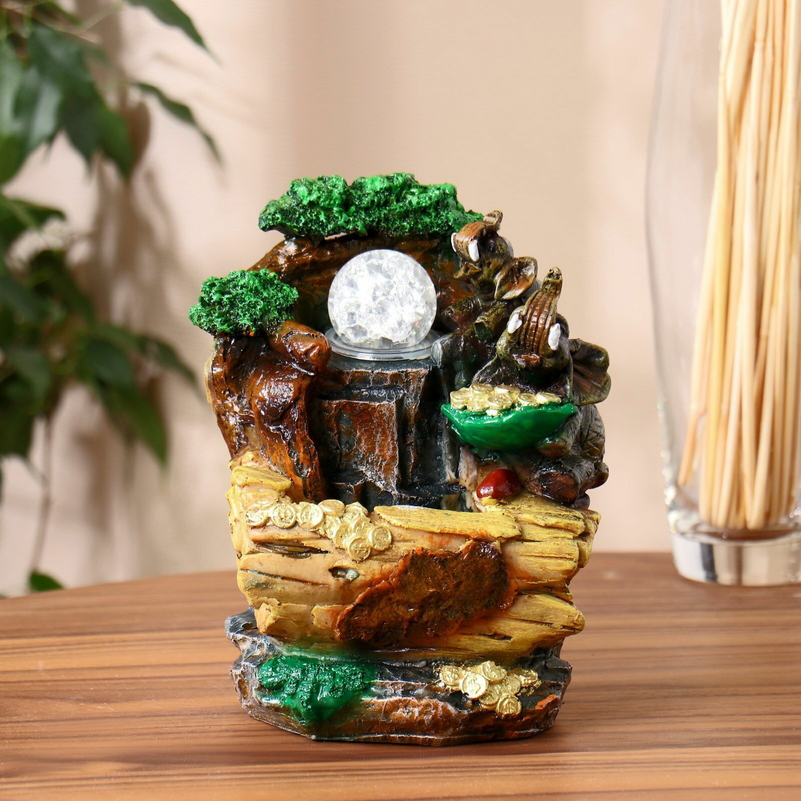 Фонтан настольный "Слоны с монетками в чаше", 20x13 см, с подсветкой