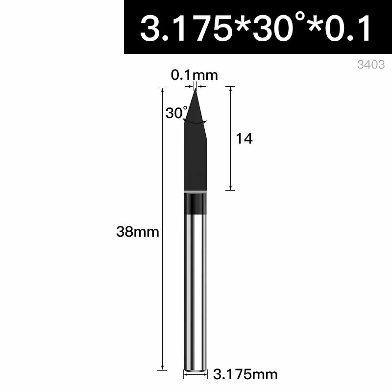 Фрезы для гравировки металла 3.175 мм с титановым покрытием 3.175x30degree 0.1