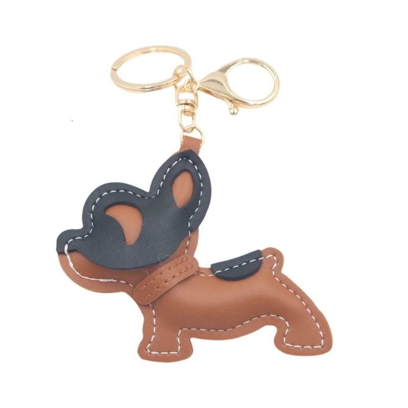 Кожаный брелок в виде французского бульдога, Кофейный цвет