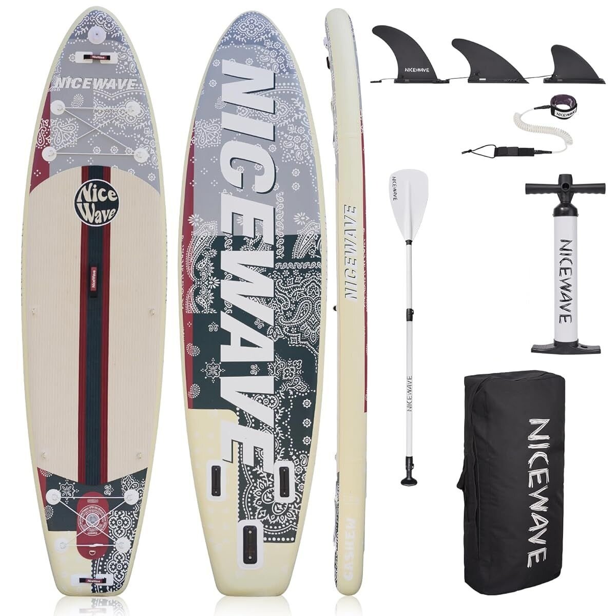 Надувная SUP-доска NiceWave FLARE 335х83х15 см, сапборд однослойный с усилением, с веслом, насосом и аксессуарами