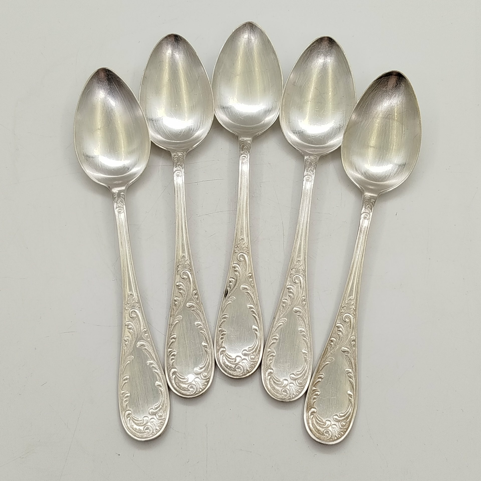 Набор из 5-ти столовых ложек с растительным декором, мельхиор (медь-никель)