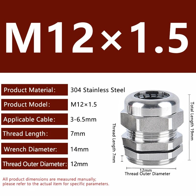 Водонепроницаемый кабельный ввод из нержавеющей стали PG7 M12 M12X1.5 For 3-6.5mm