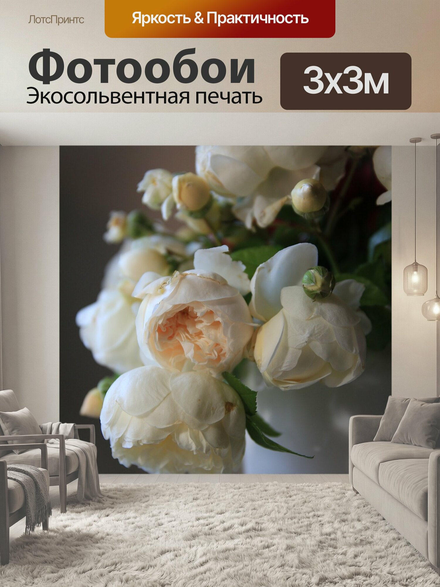 Фотообои "Английские розы, роза, цвести" 300x300 см. экосольвентная печать