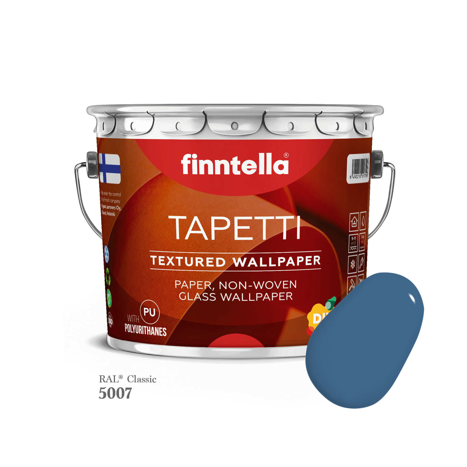 Шелковисто-матовая краска для обоев под окраску TAPETTI SILKKI Matta FINNTELLA, Цвет RAL 5007 Бриллиантово-синий (Brilliant blue), 2,7л