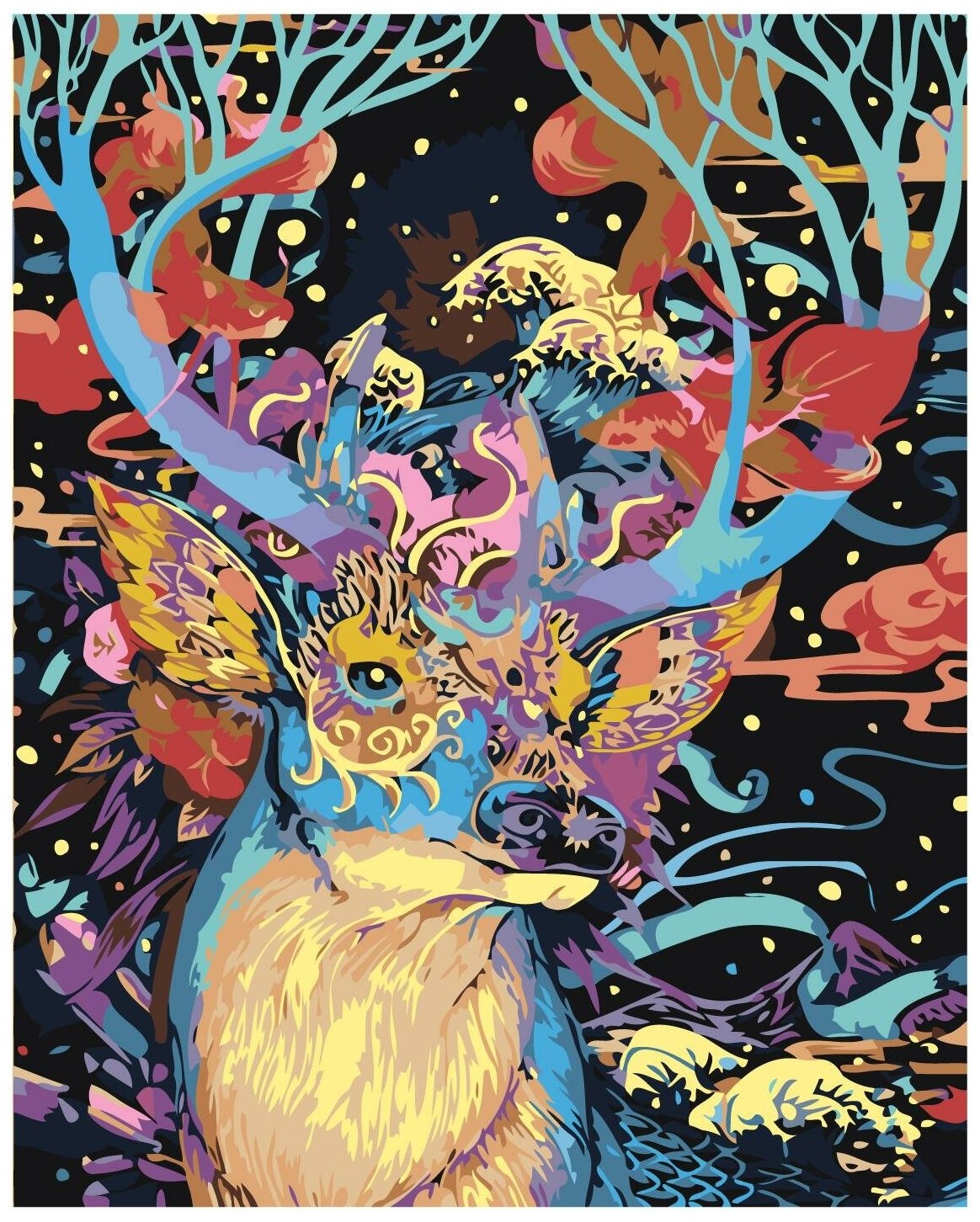 Олень в золотой маске Раскраска картина по номерам на холсте