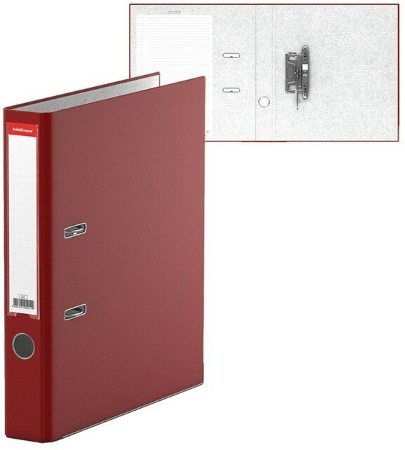 Папка-регистратор А4, 50мм "Бизнес", собранная, бордовая, пластиковый карман, металлический кант, картон 2мм, вместимость 350 листов