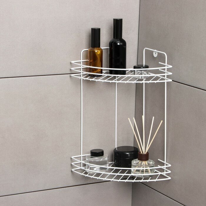 Полка для ванной угловая 2-х ярусная, 19×30 см, белая