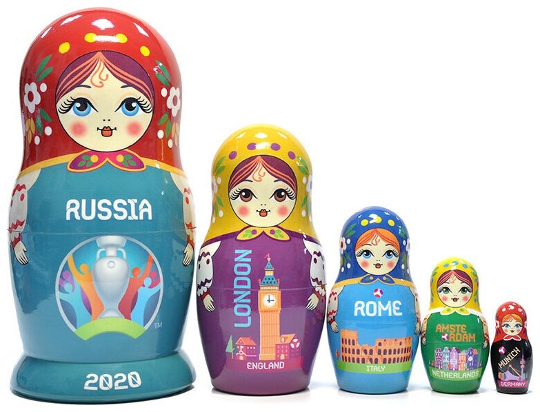 Официальная Матрешка Города Участники UEFA евро 2020. / 15см, 5 мест бирюзовая