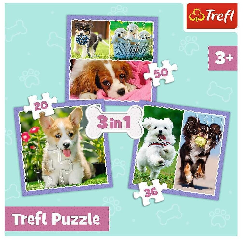 Пазл Trefl Милые собачки 3 в 1 20, 36, 50 деталей 34854