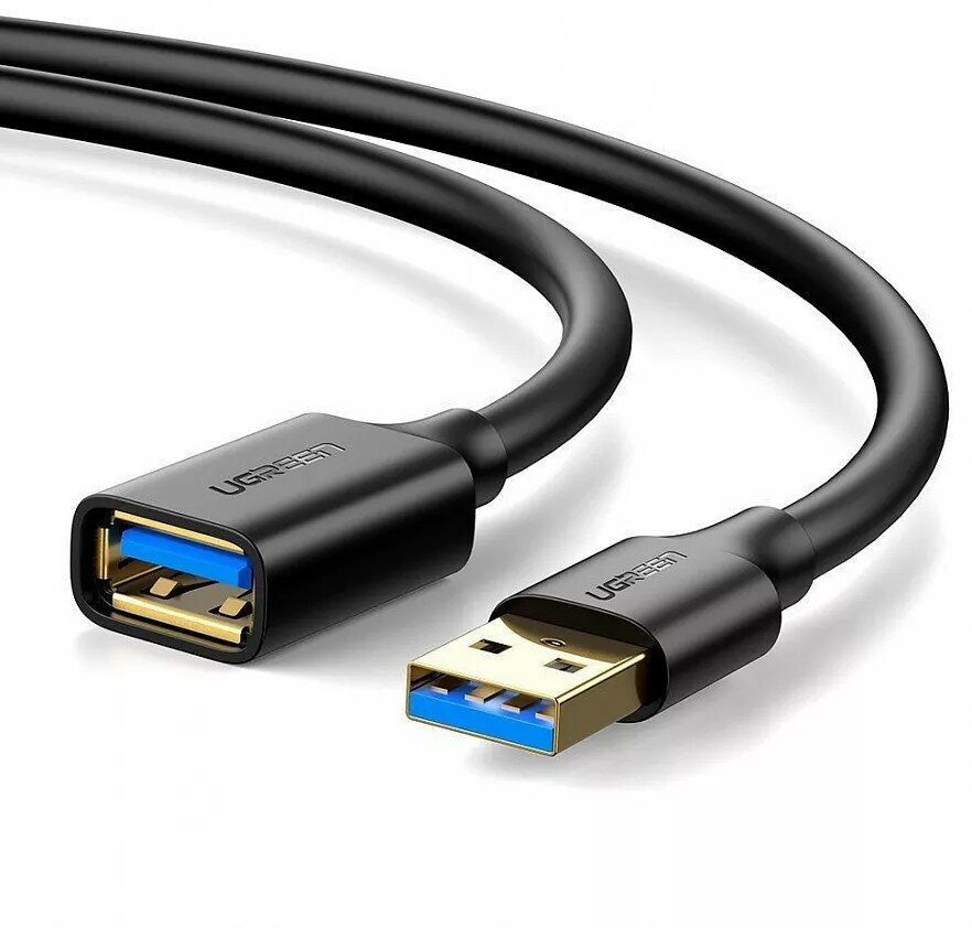Кабель UGREEN US129 (30127) USB-A 3.0 (male) - USB-A (female) Extension Cable (3 метра) чёрный