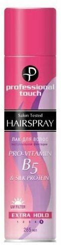 PROFESSIONAL TOUCH Лак для волос, Provitamin B5 и Silk Protein, сильная фиксация, 265 мл