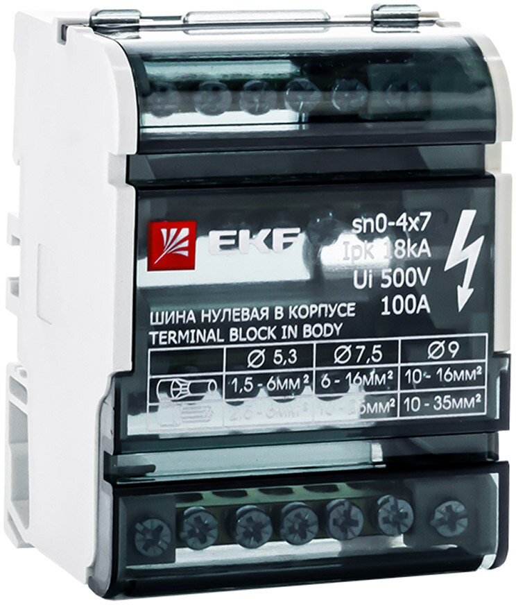 Шина нулевая EKF PROxima 4х7 отверстий в корпусе (sn0-4х7)