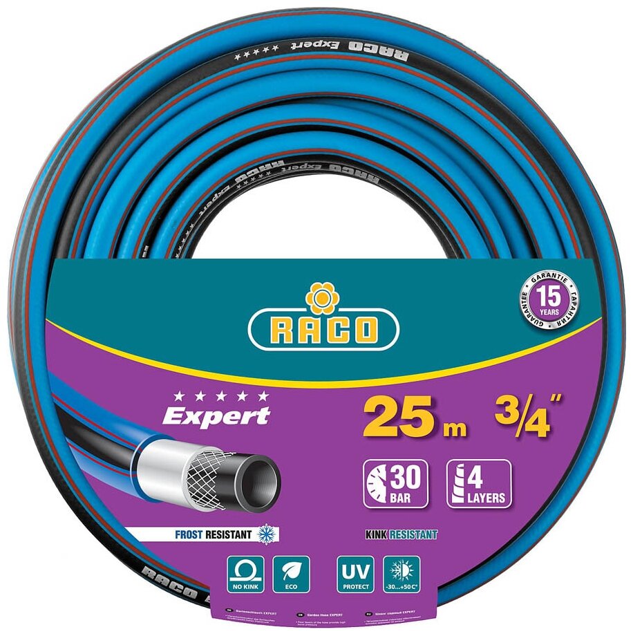 RACO EXPERT, 3/4", 25 м, 30 атм, четырёхслойный, армированный, поливочный шланг (40302-3/4-25_z01)