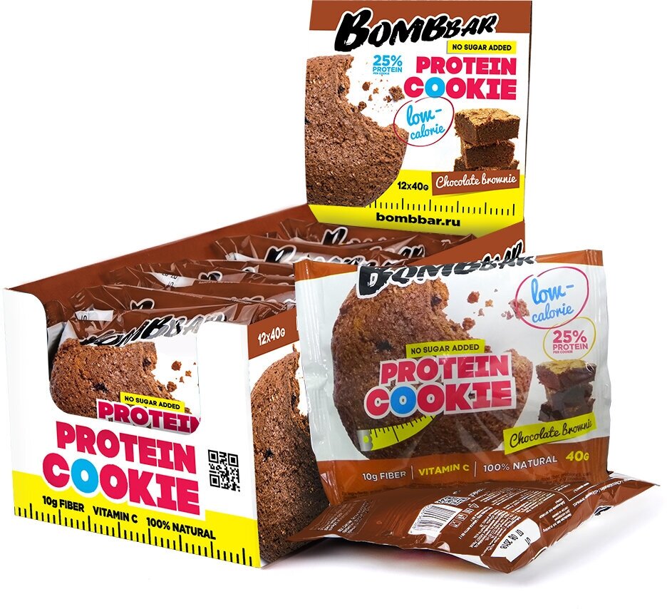 Протеиновый батончик BombBar Protein cookie 40 12 х 40 г, Шоколадный брауни