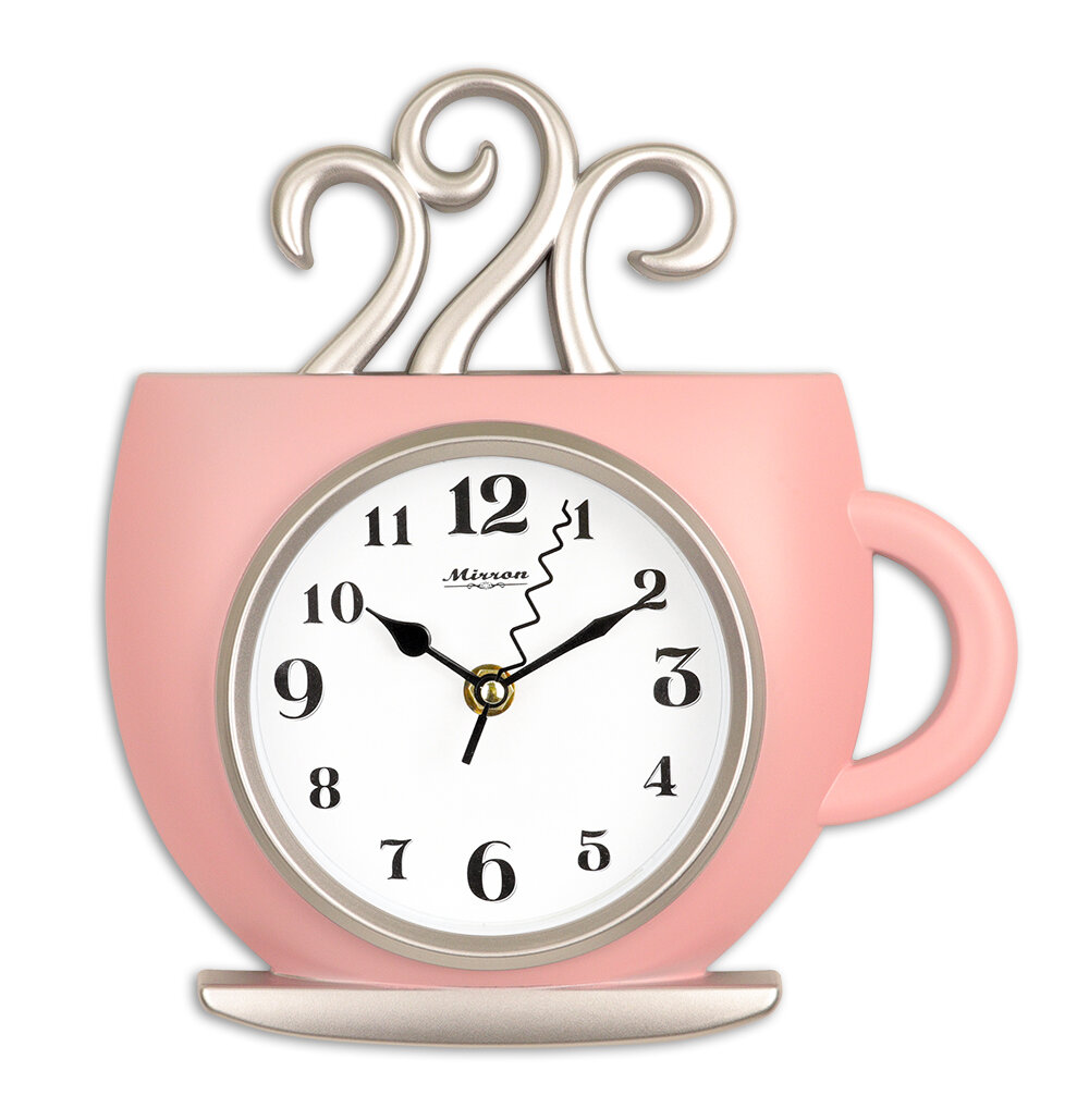 Настенные розовые кухонные часы MIRRON 121-160 РС/Для кухни/ Дизайн/Чашка/часы в кофейню/часы на кухню