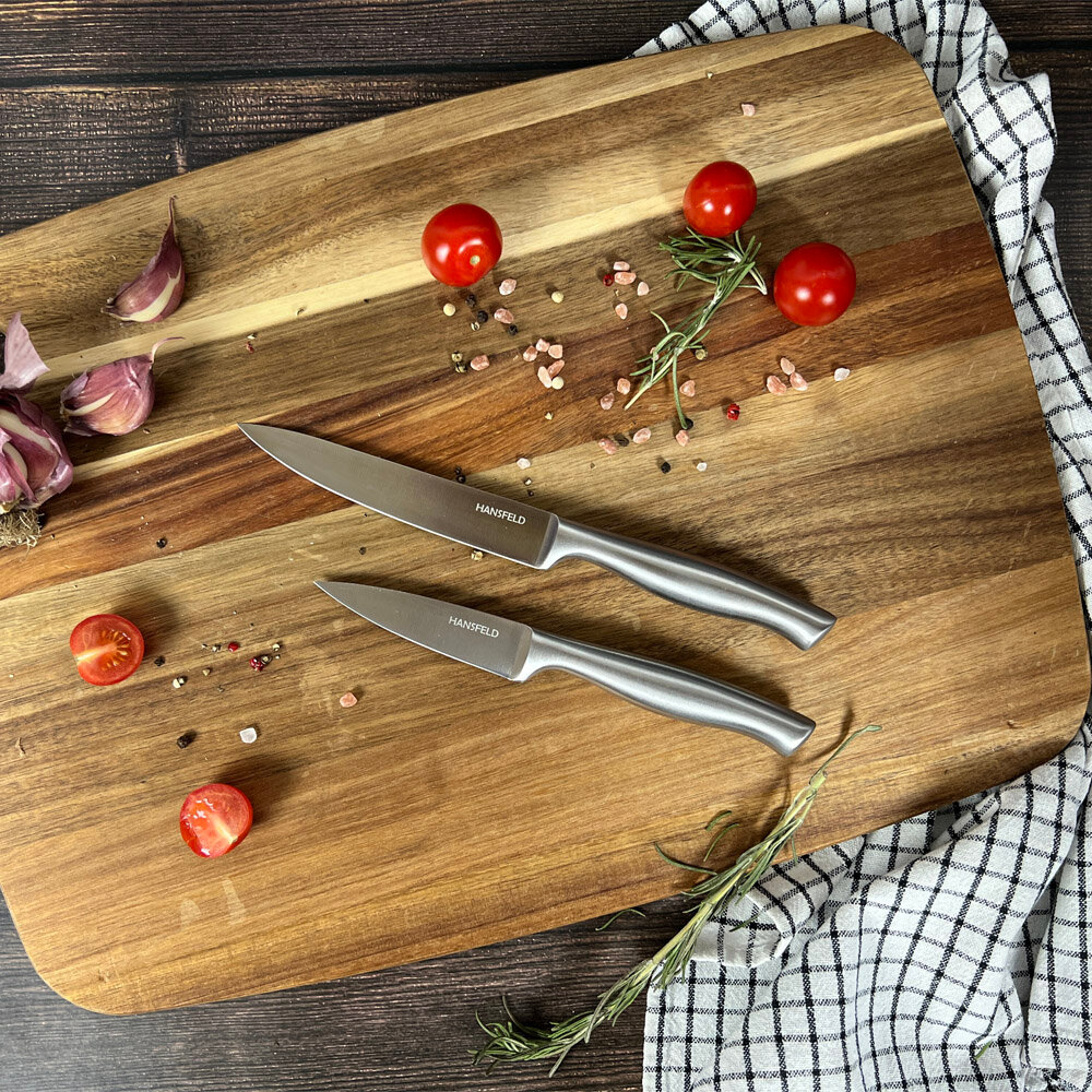 Набор кухонных ножей 2шт (для овощей, универсальный) HANSFELD Aurora / нож для чистки овощей и фруктов / нож для нарезки