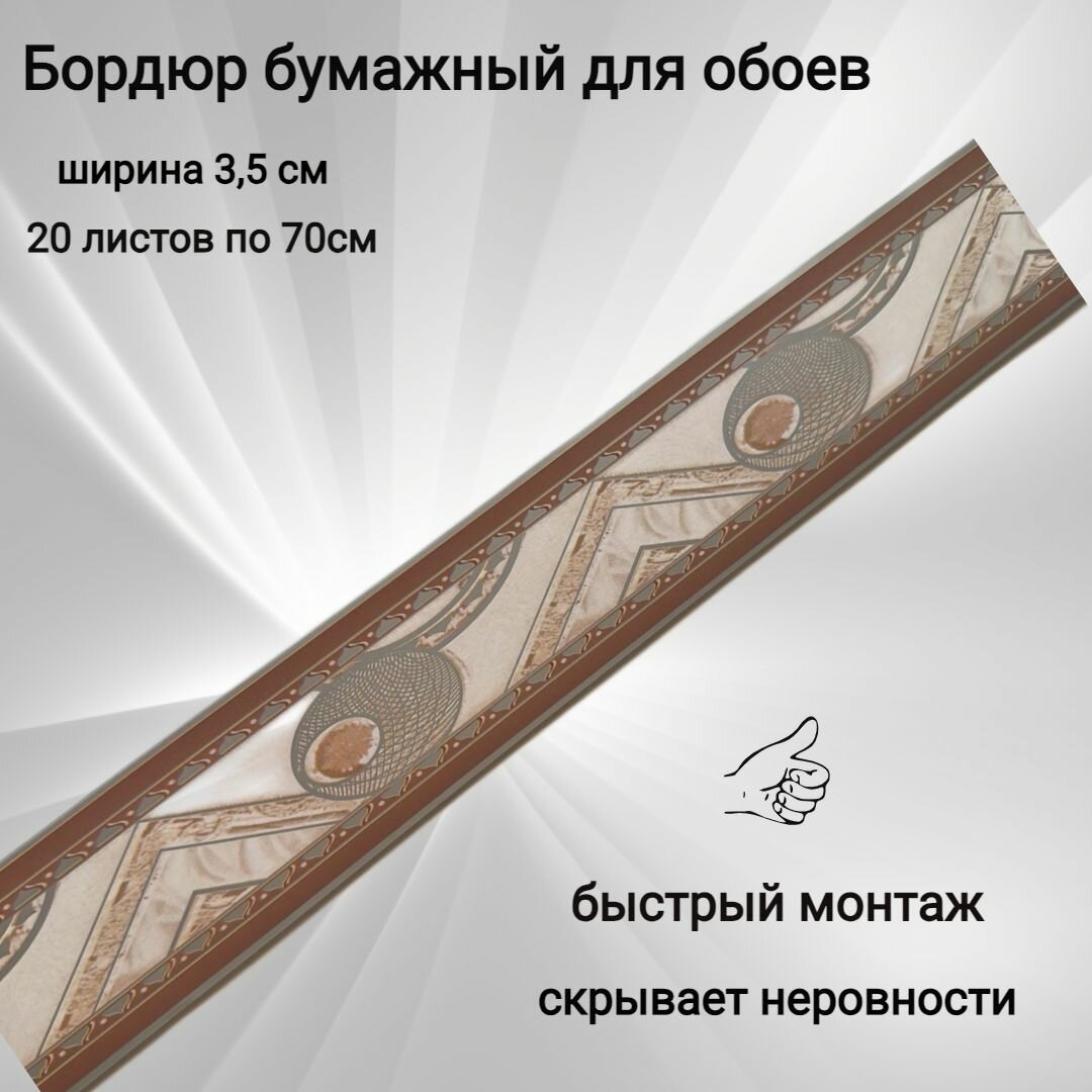 Бордюр бумажный узкий для обоев, бордюрная лента 3,5 см, 20 лент по 70 см