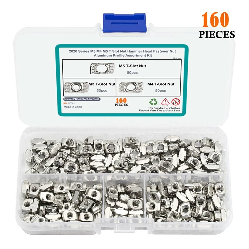 160 шт, набор Т-образных гаек M3 M4 M5 серии 2020