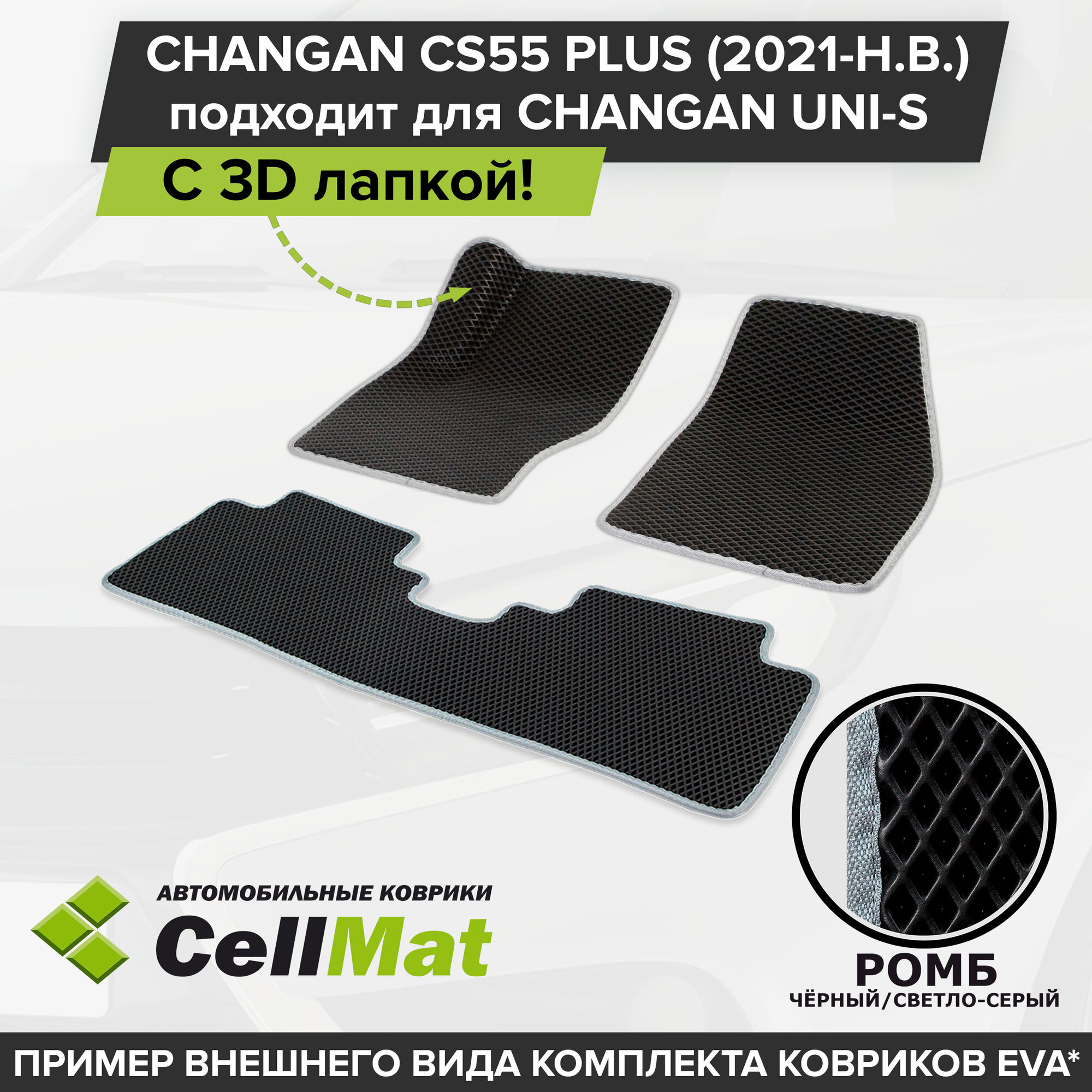ЭВА ЕВА EVA коврики CellMat в салон c 3D лапкой для Сhangan CS55 Plus, Чанган CS55 Плюс, Changan Uni-S, Чанган Uni-S, 2021-н. в.