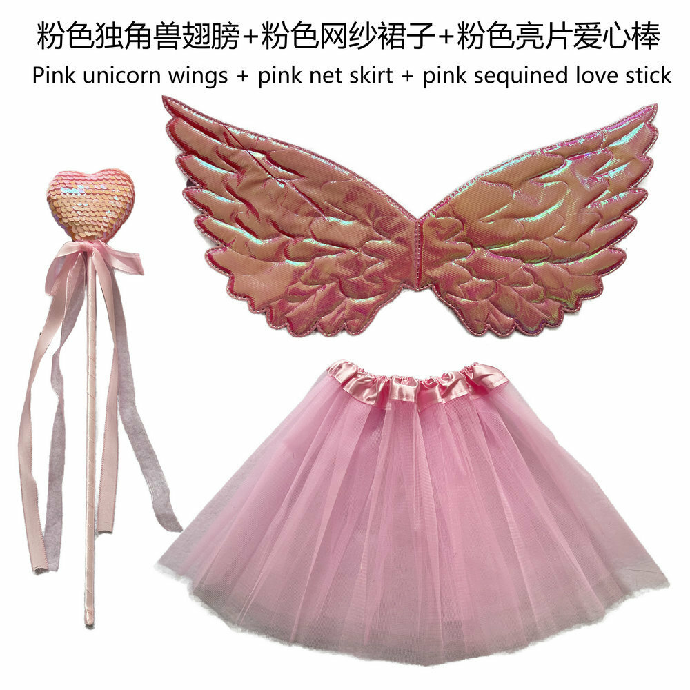 Костюм для выступления "Крылья ангела", розовые, с юбкой и палочкой