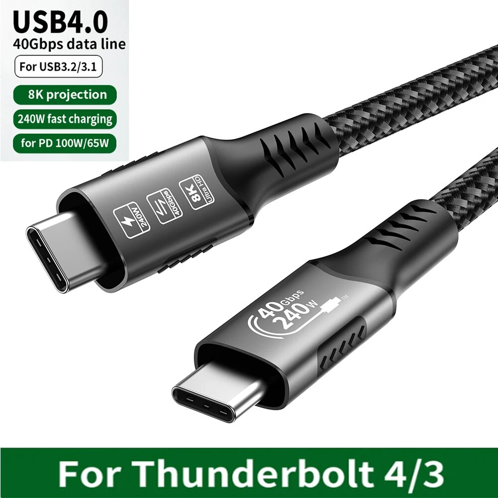 Кабель Thunderbolt 4 типа C, 40 Гбит/с, 8 К, 60 Гц, стандартный USB4 USB C PD, 240 Вт, кабель для быстрой зарядки для Huawei Apple Iphone 15 Macbook Pro 240W-1032, 0.5m