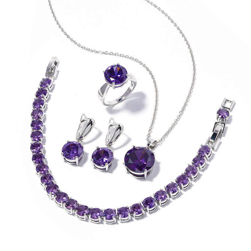 Комплект бижутерии: кольцо, серьги, колье, браслет, циркон