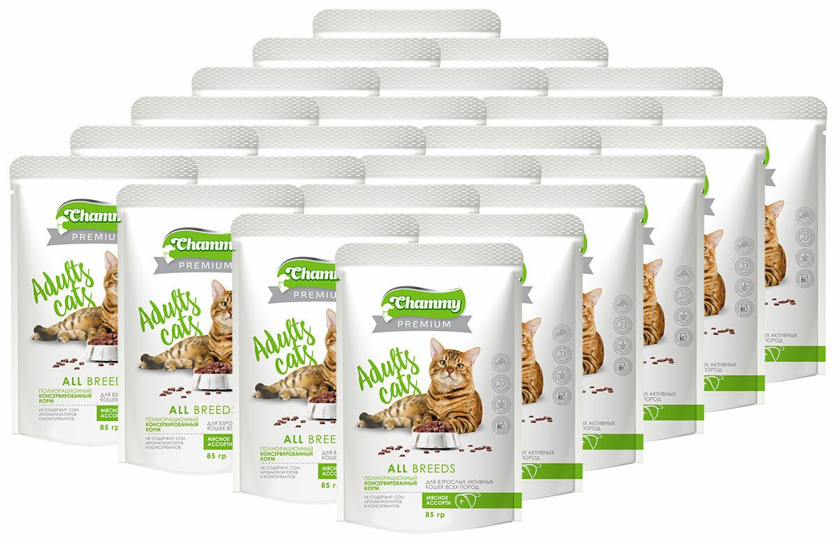 CHAMMY PREMIUM для взрослых кошек с мясным ассорти пауч 85 гр 85 гр х 24 шт