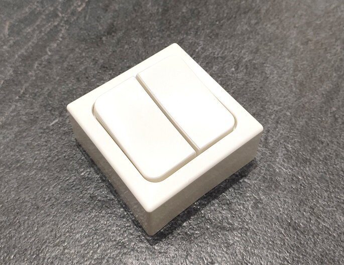 Выключатель 2-е клавиши, открытая проводка, белый, арт.21355