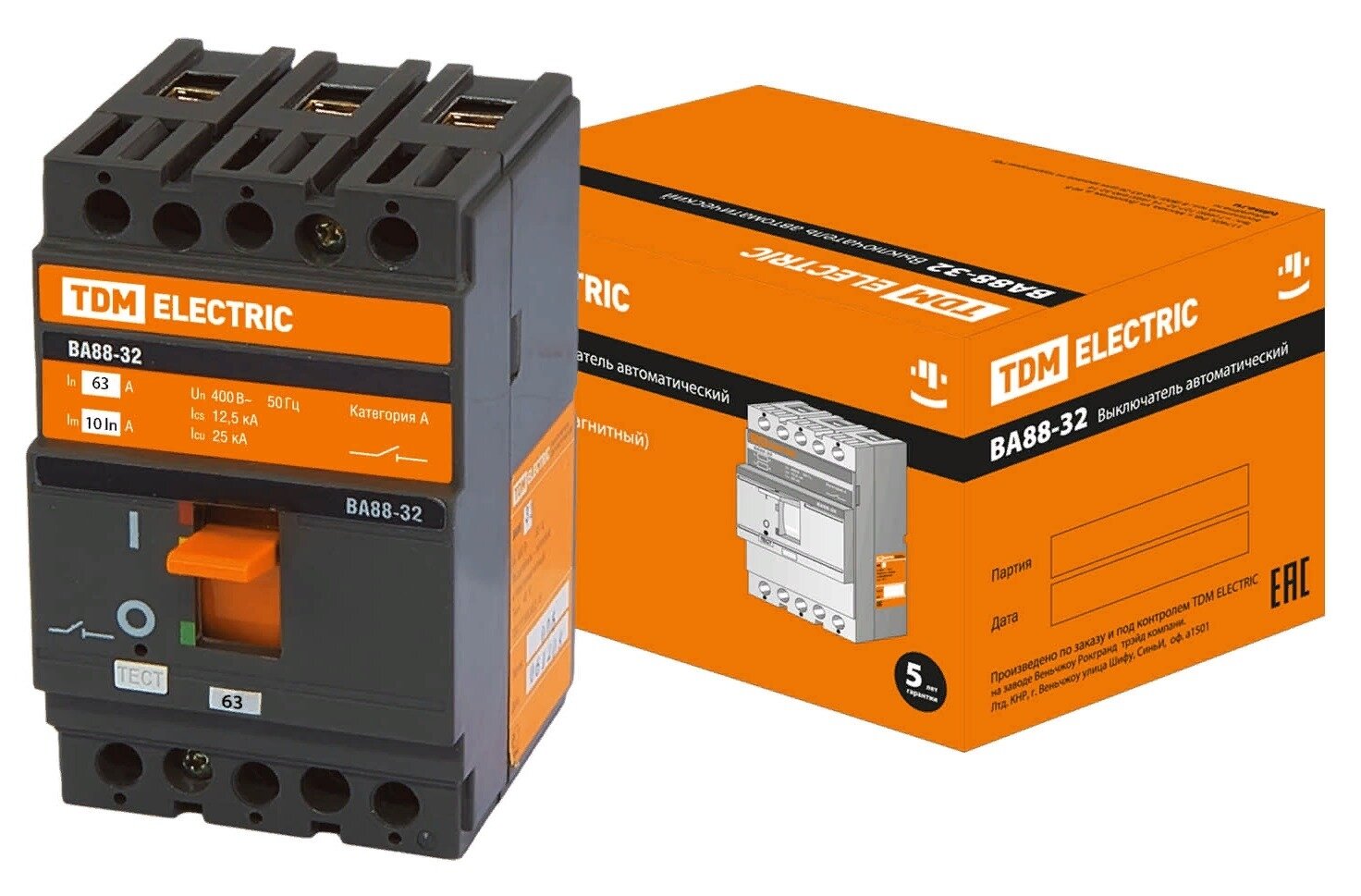 Автоматический выключатель TDM Electric / ТДМ Электрик ВА88-32 3Р 63А 25кА, SQ0707-0006 / электроавтомат