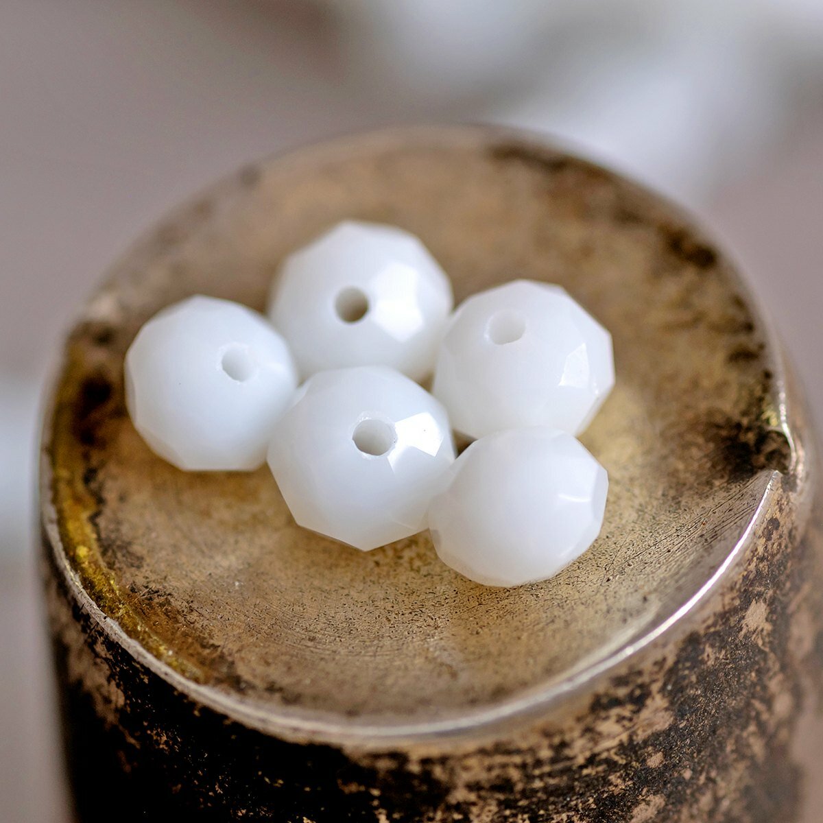 Бусины стеклянные имитация нефрита 75 шт, рондели, цвет белый, 6х4 мм